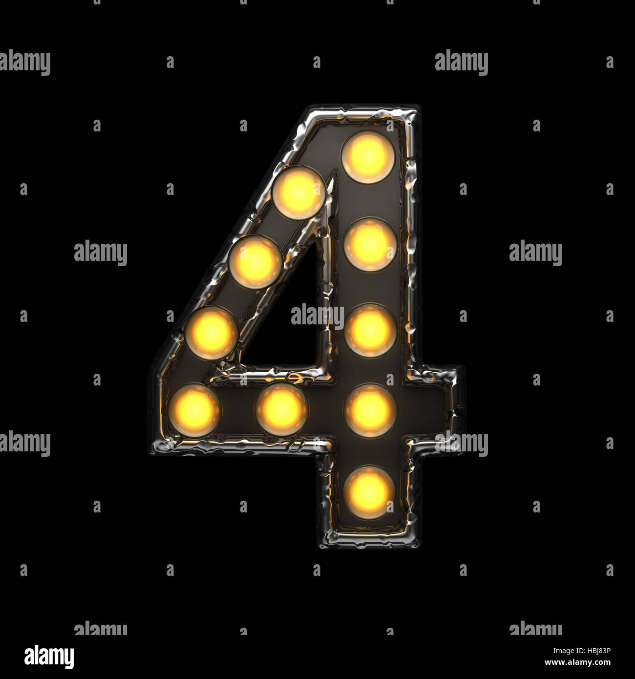 4 metal letter with lights. 3D illustration Stock Photo - Alamy