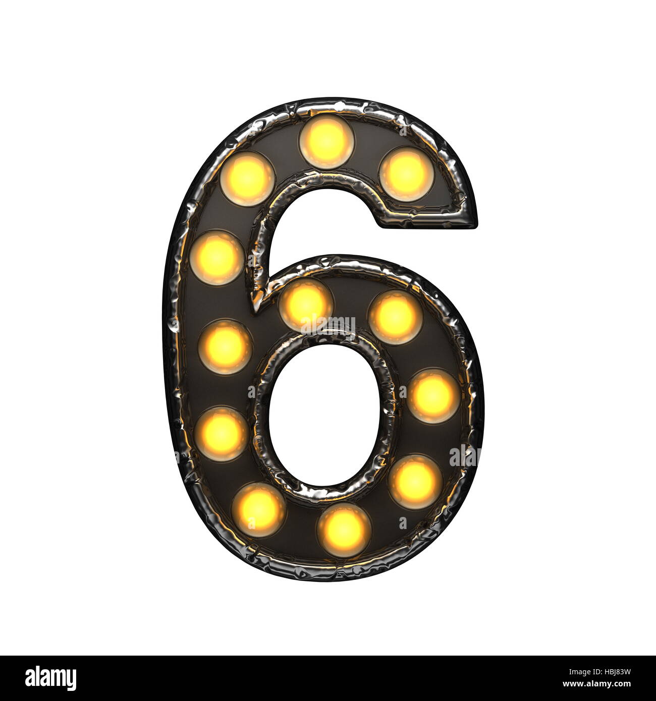 6 metal letter with lights. 3D illustration Stock Photo - Alamy