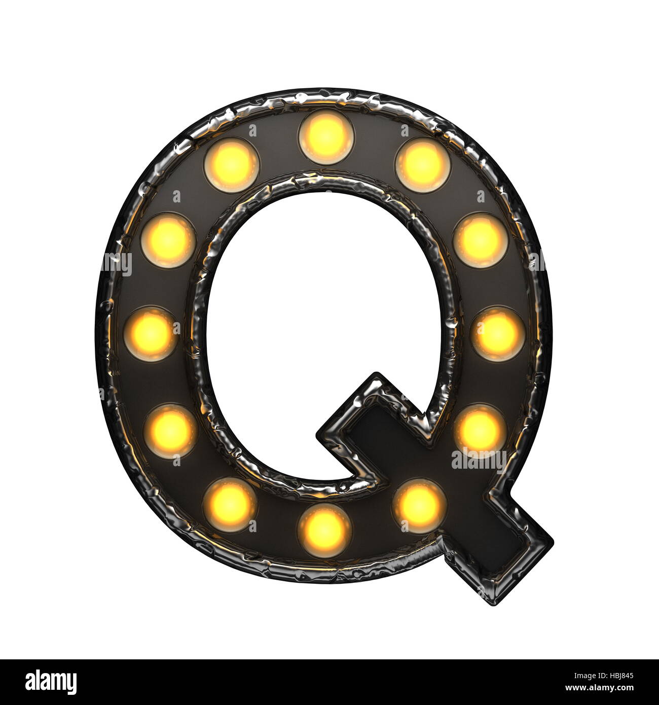 q metal letter with lights. 3D illustration Stock Photo - Alamy