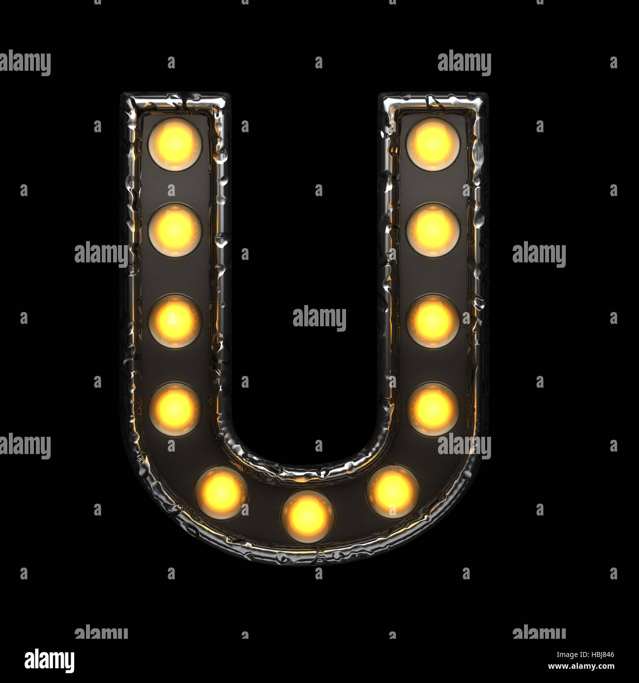 u metal letter with lights. 3D illustration Stock Photo - Alamy