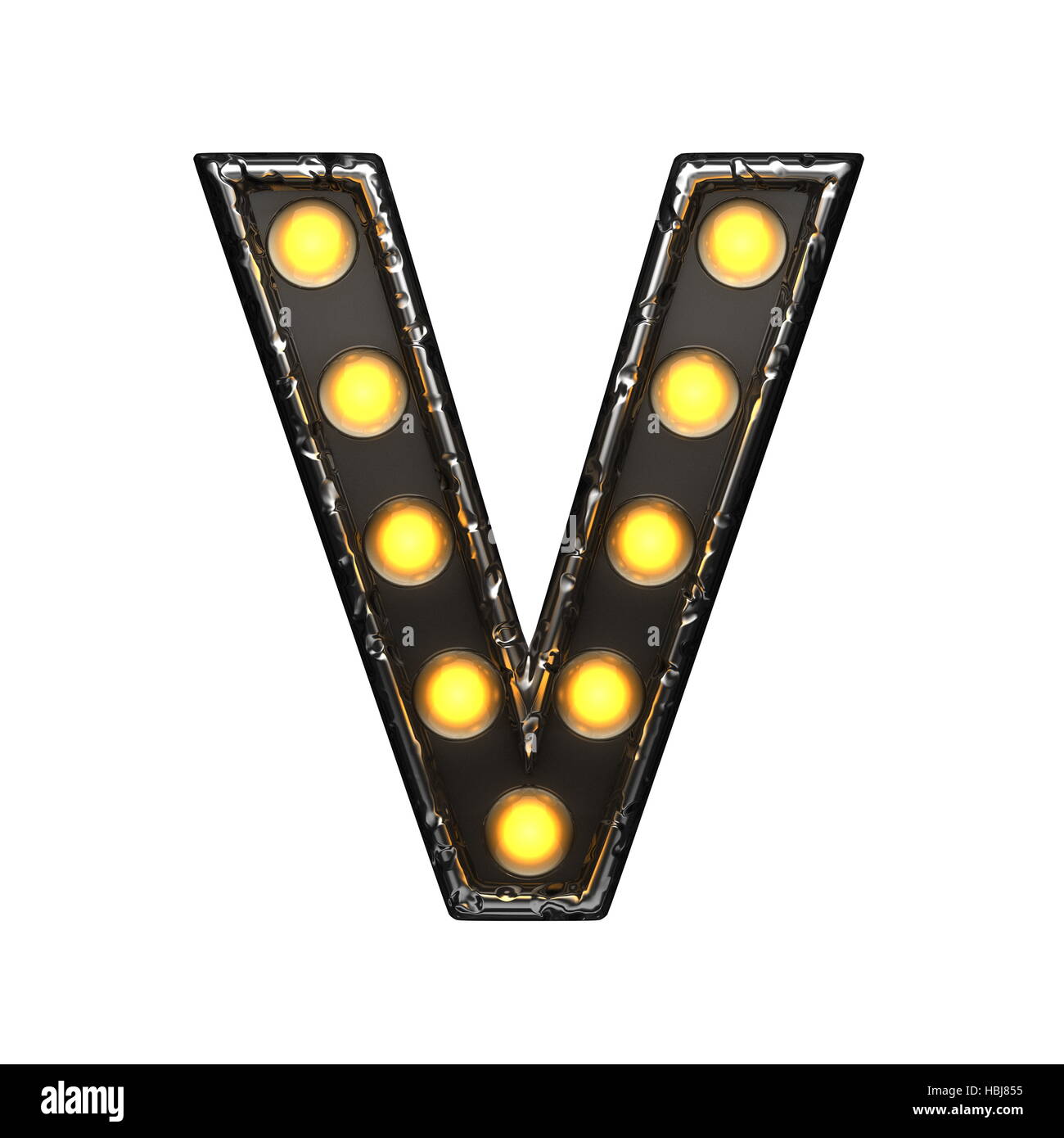 v metal letter with lights. 3D illustration Stock Photo - Alamy