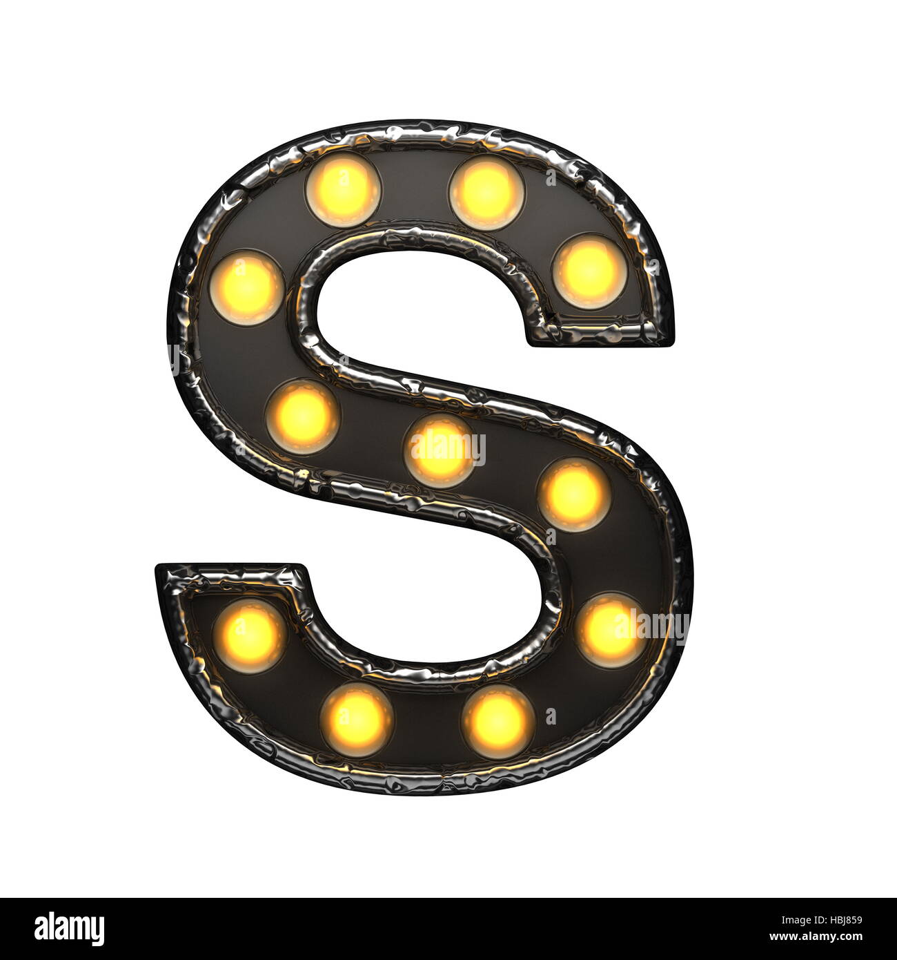 s metal letter with lights. 3D illustration Stock Photo - Alamy