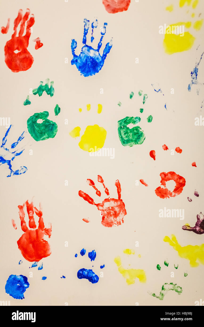 Kids painted handprints hi-res stock photography and images - Alamy