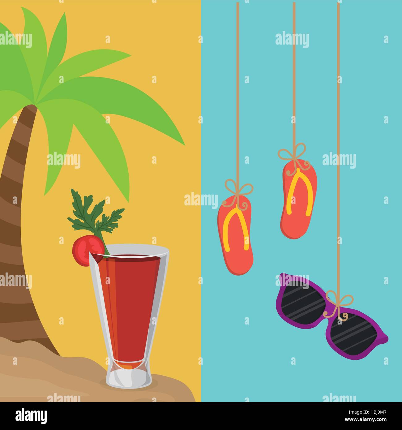 beach palm cocktail and flip flop sunglasses hanging banner vector ...