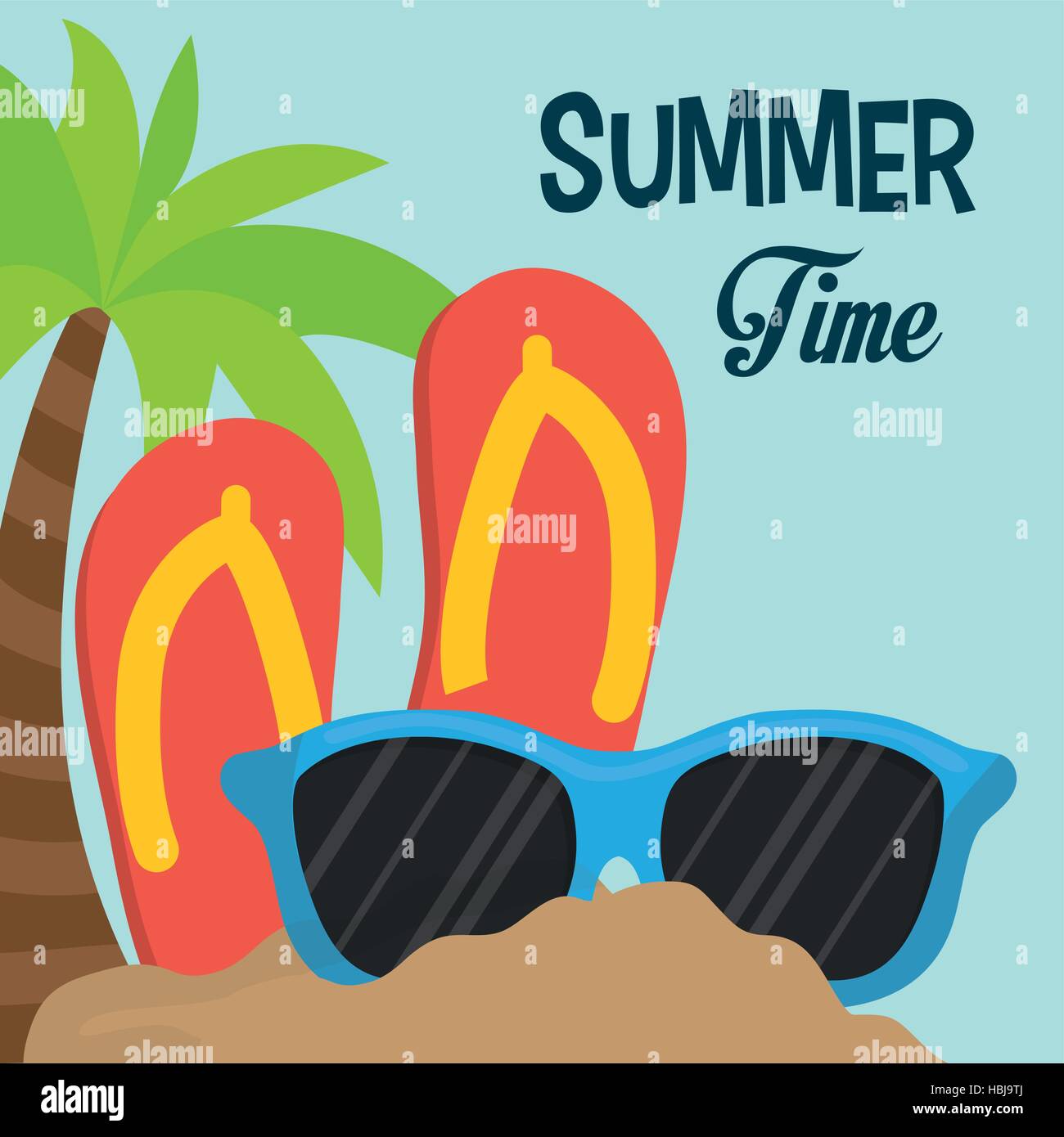 summer time flip flop sunglasses palm sand vector illustration eps 10 ...