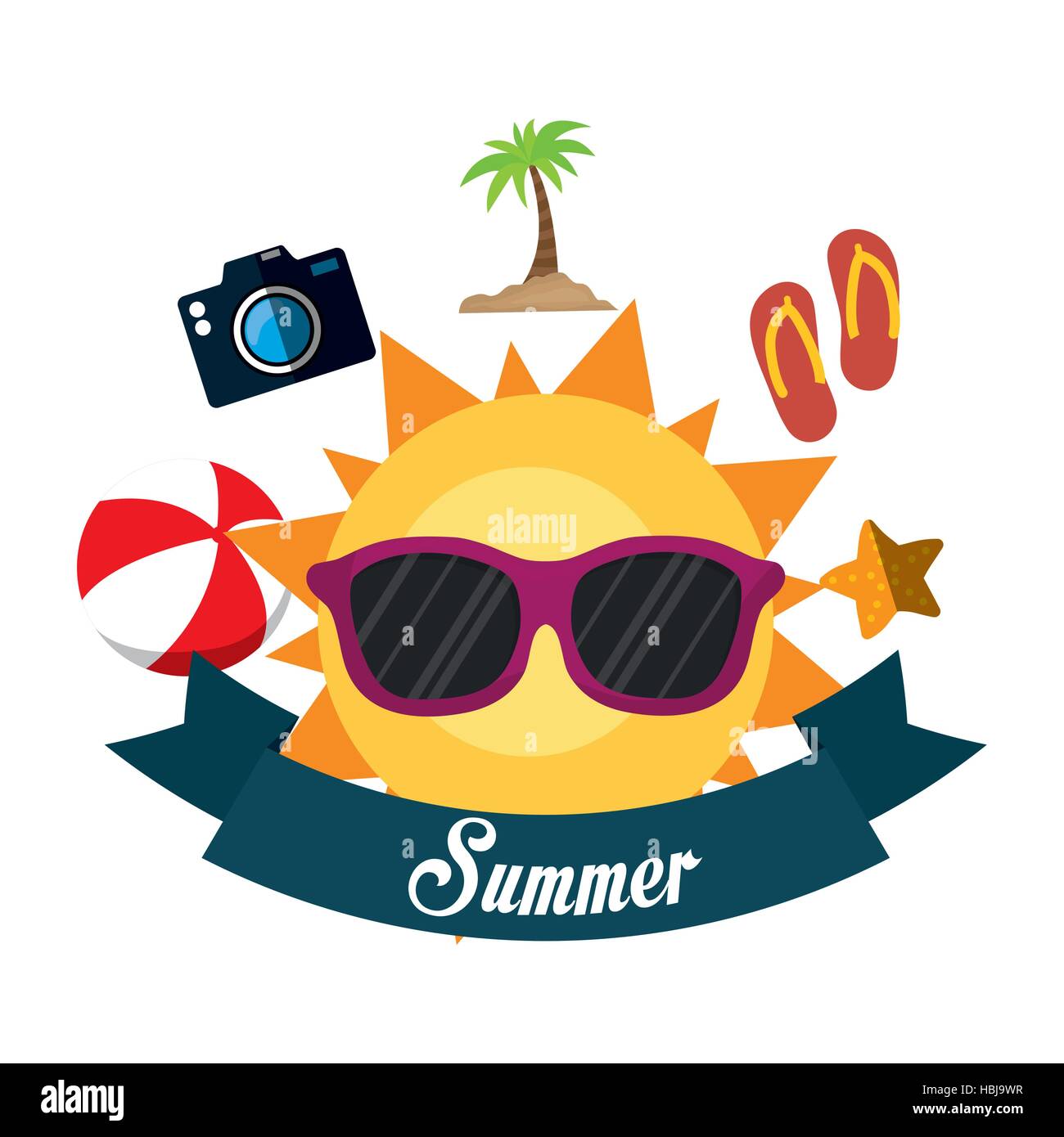 poster summer fun sun glasses ball flip flop camera banner vector ...