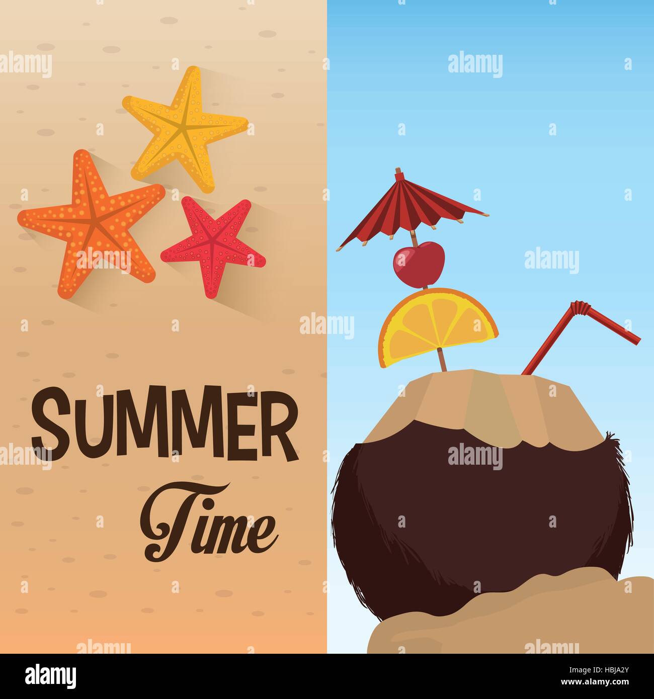 summer time cocktail coconut star sand beach vector illustration eps 10 ...