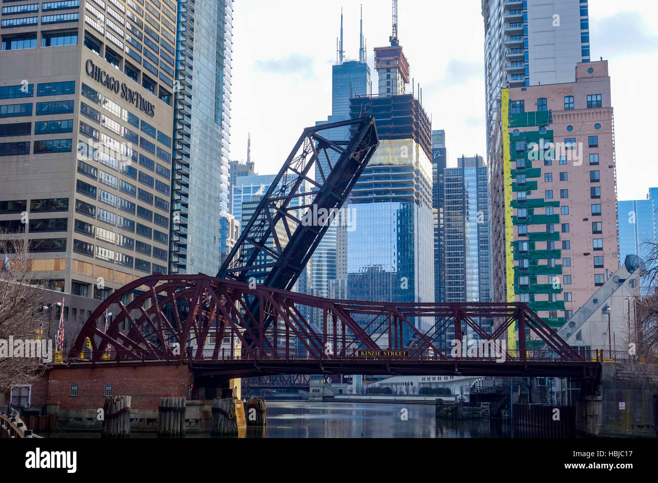 Kinzie Street Bridge over the North Branch of the Chicago River. Raised ...