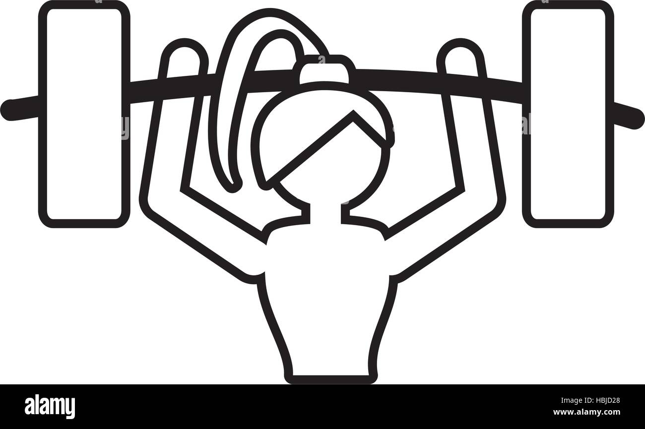 girl lifting barbell fitness gym outline vector illustration eps 10 ...