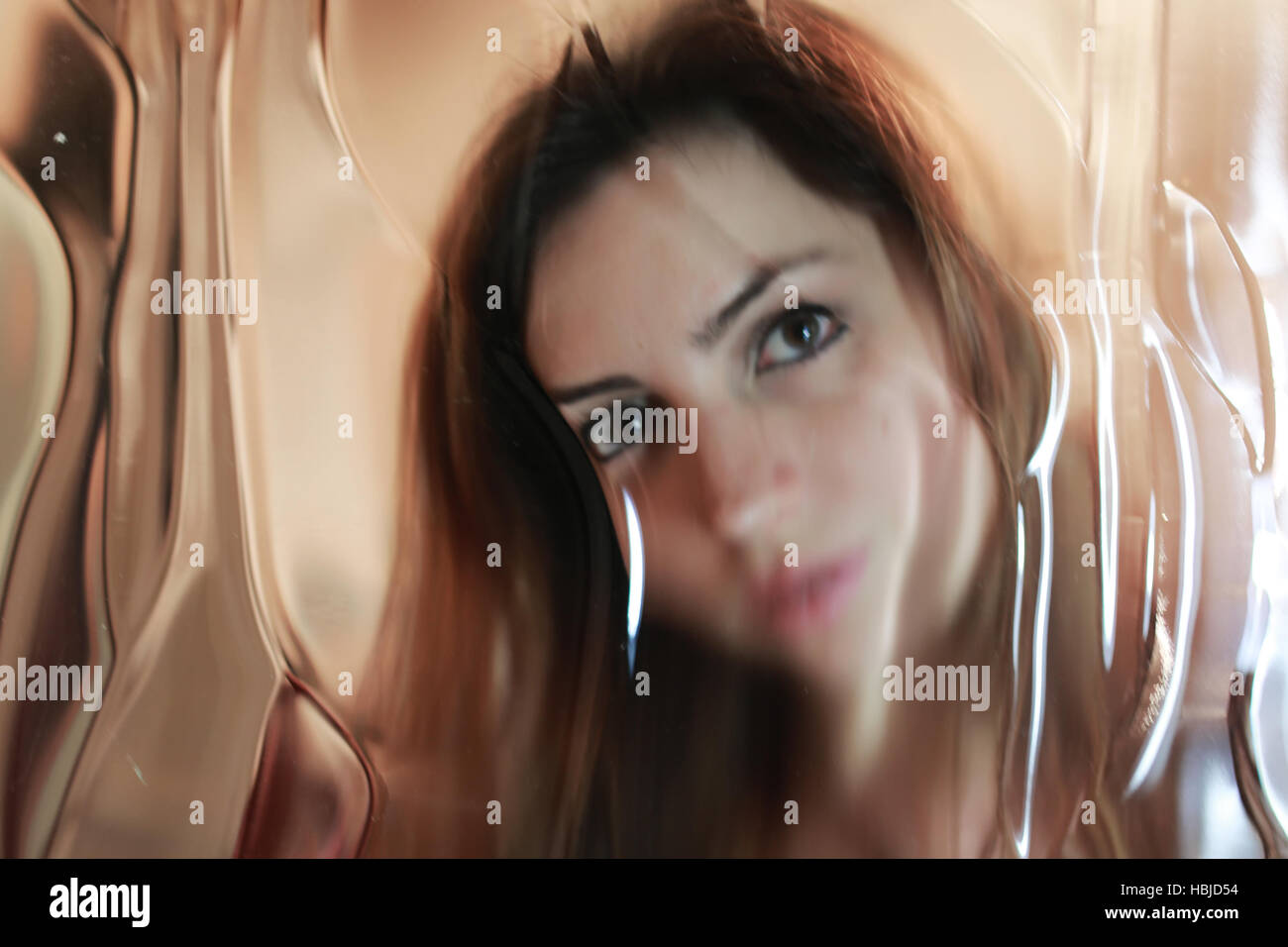 girl face behind glass Stock Photo - Alamy
