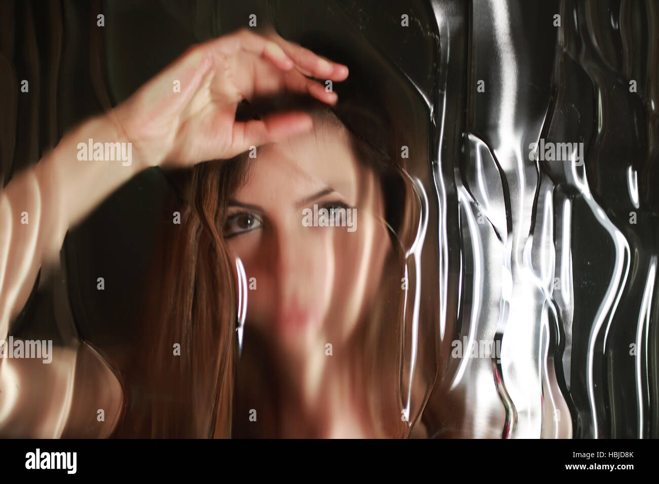 girl face behind glass Stock Photo - Alamy