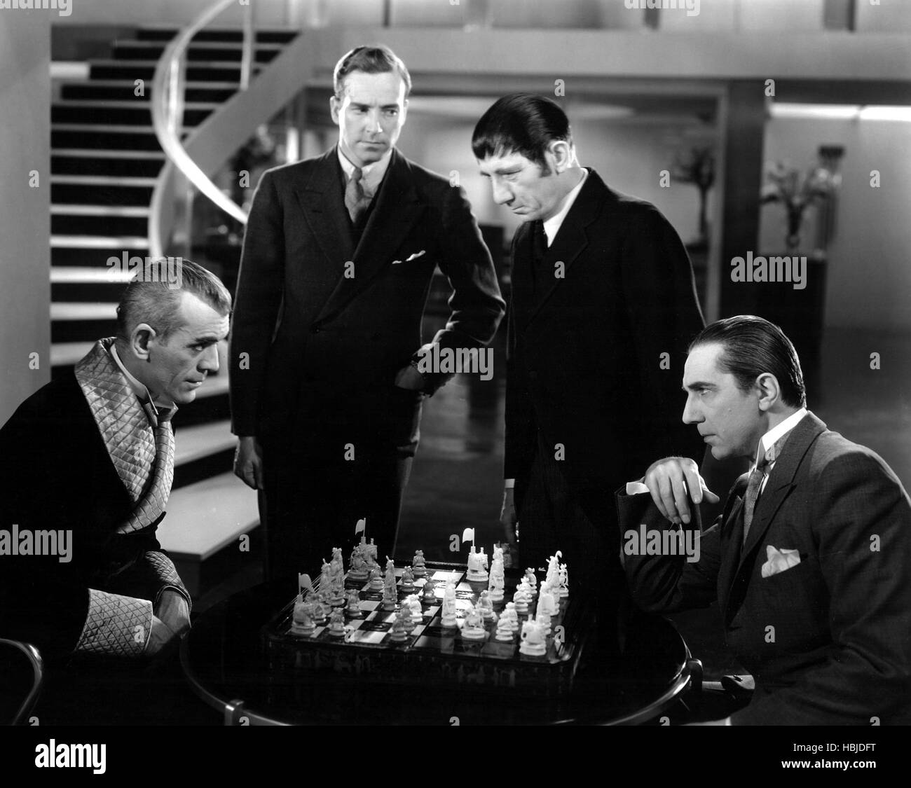 THE BLACK CAT, Boris Karloff, David Manners, Egon Brecher, Bela Lugosi ...