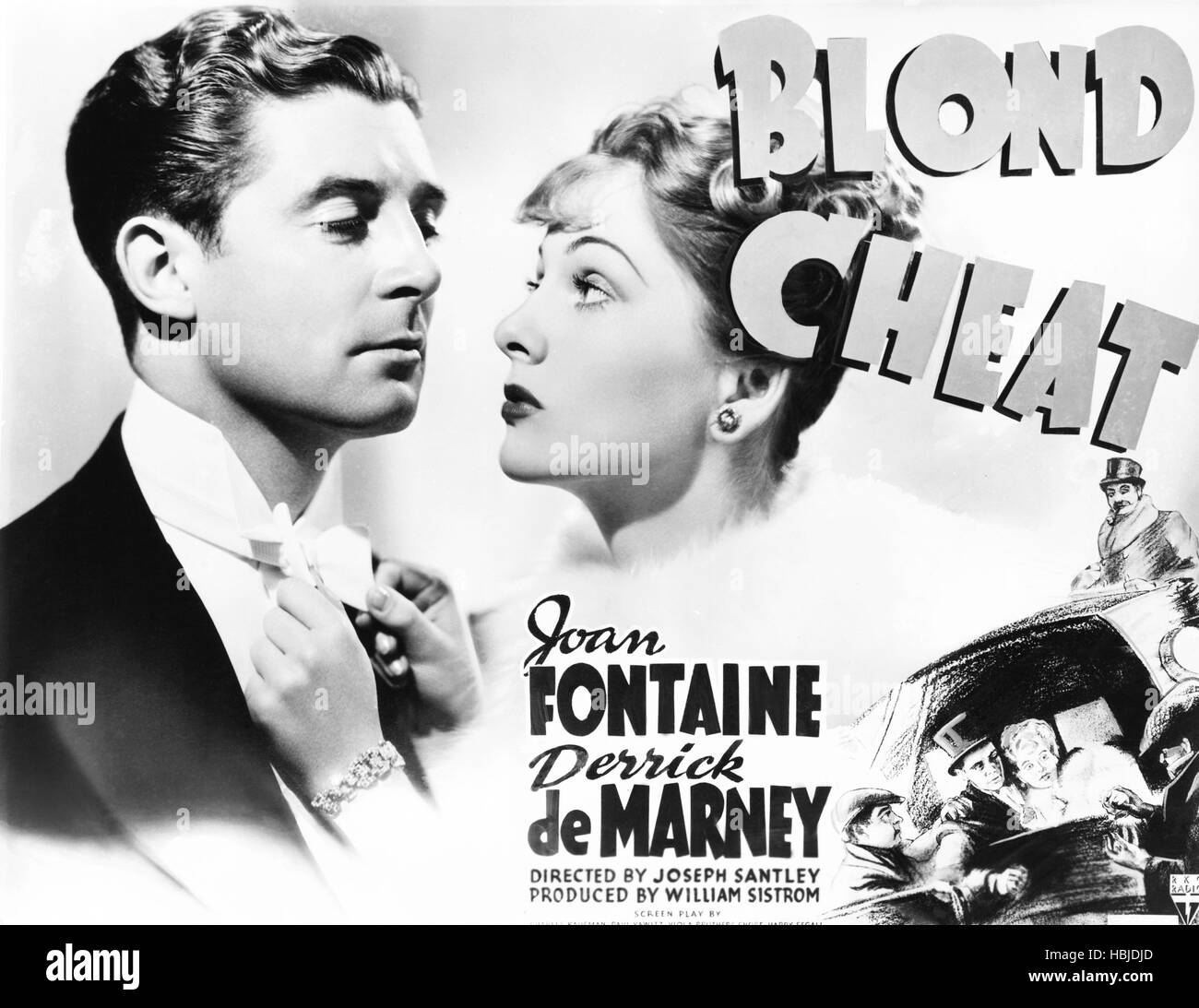 BLOND CHEAT, US lobbycard, from left: Derrick de Marney, Joan Fontaine, 1938 Stock Photo - Alamy