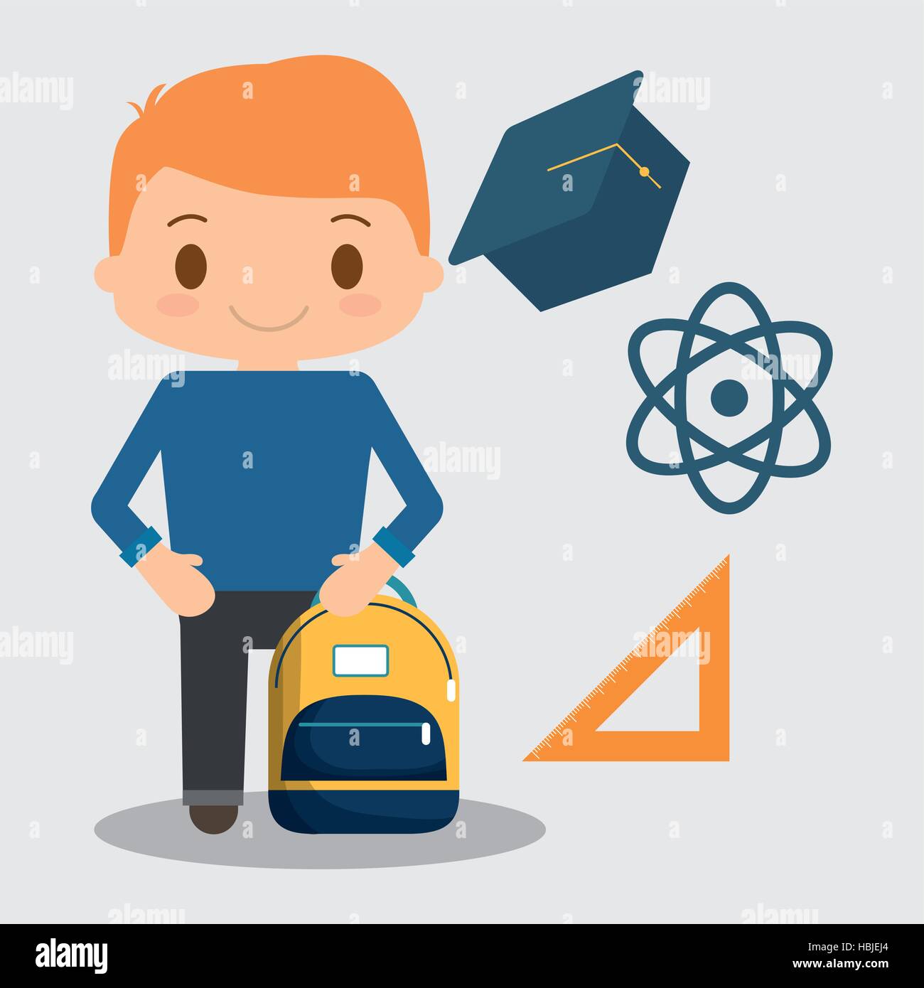 cartoon boy student bag cap and ruler squad vector illustration eps 10 ...