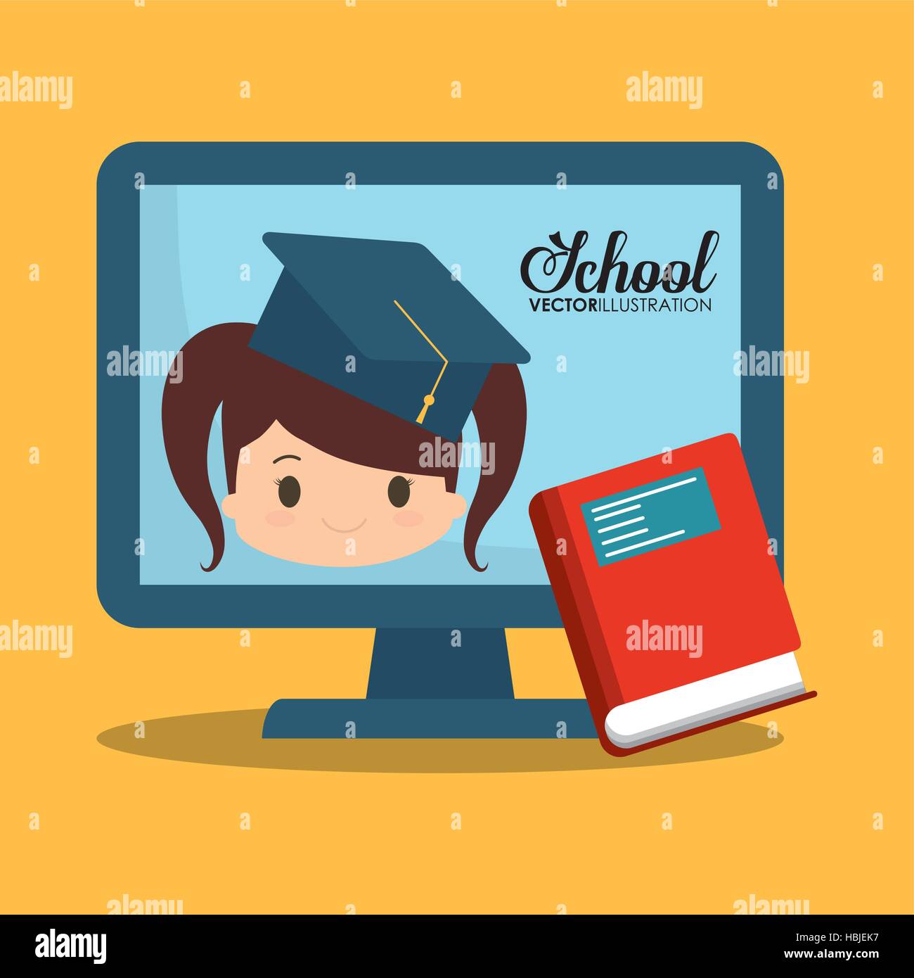 cartoon girl red book computer school vector illustration eps 10 Stock ...
