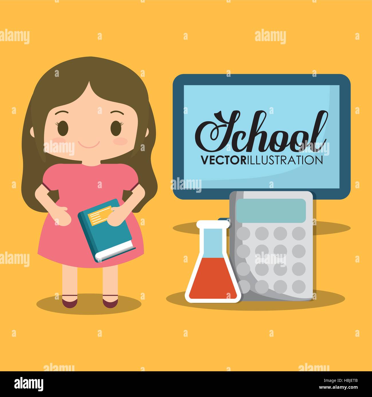 school girl computer calculator test tube vector illustration eps 10 ...