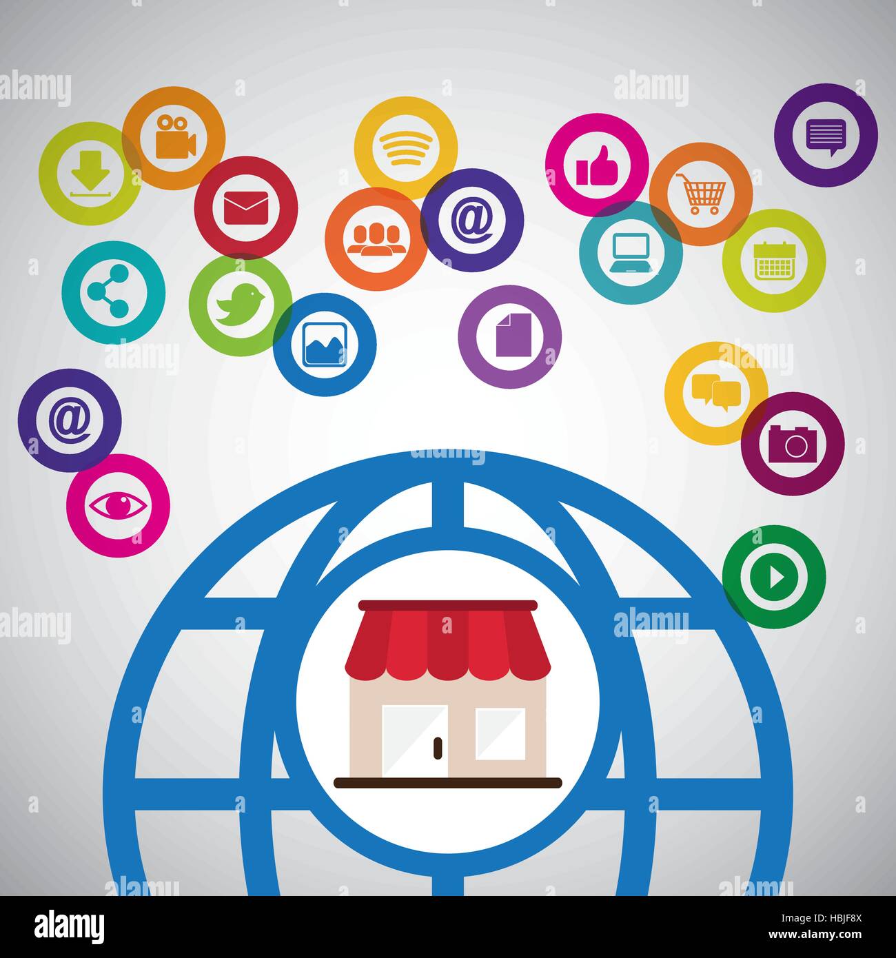global communication shopping digital technology media vector ...