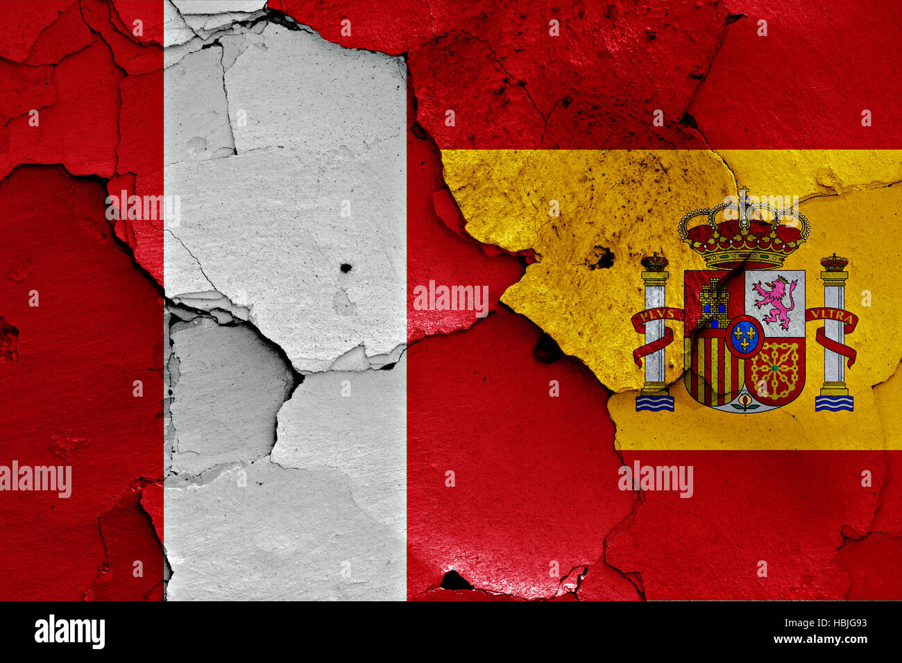 flags of Peru and Spain painted on cracked wall Stock Photo - Alamy