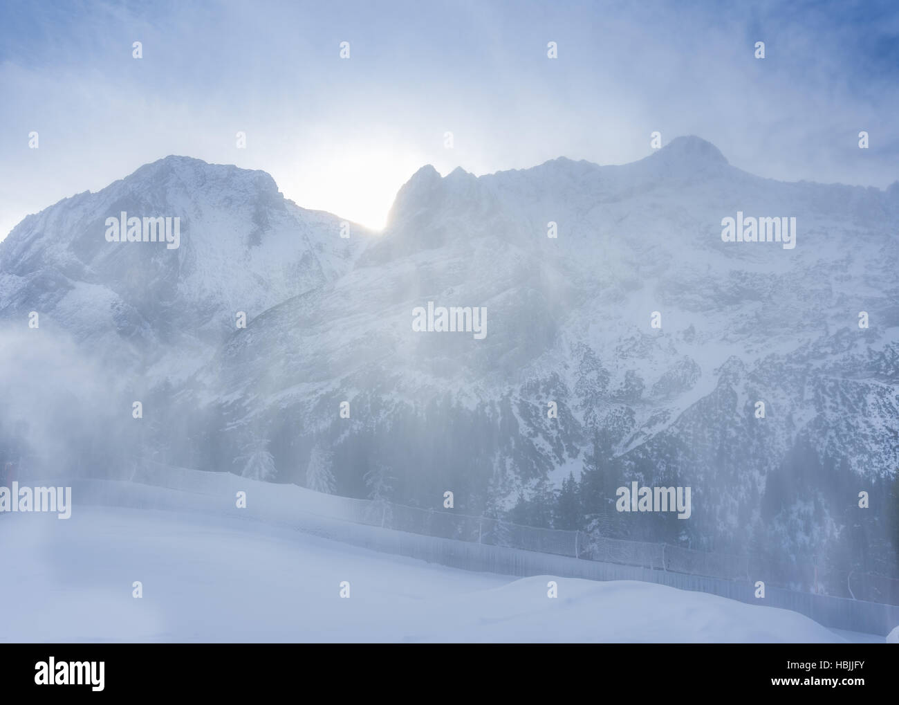 Light snow blizzard in the mountains Stock Photo - Alamy