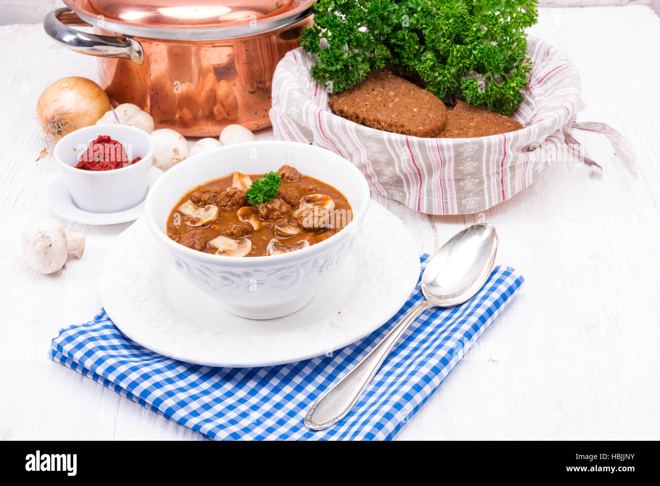 True North German mock turtle soup with mushrooms Stock Photo - Alamy