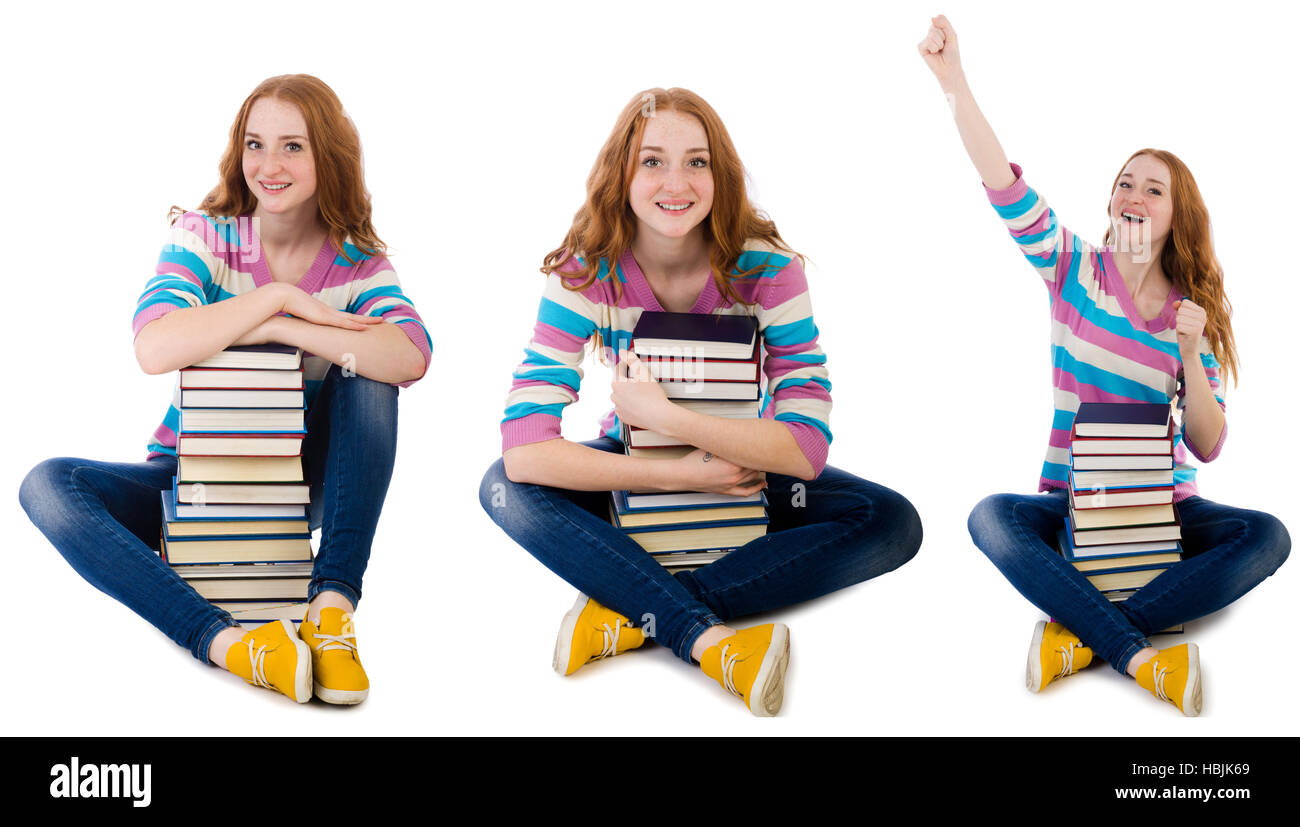 Young student with books isolated on white Stock Photo - Alamy