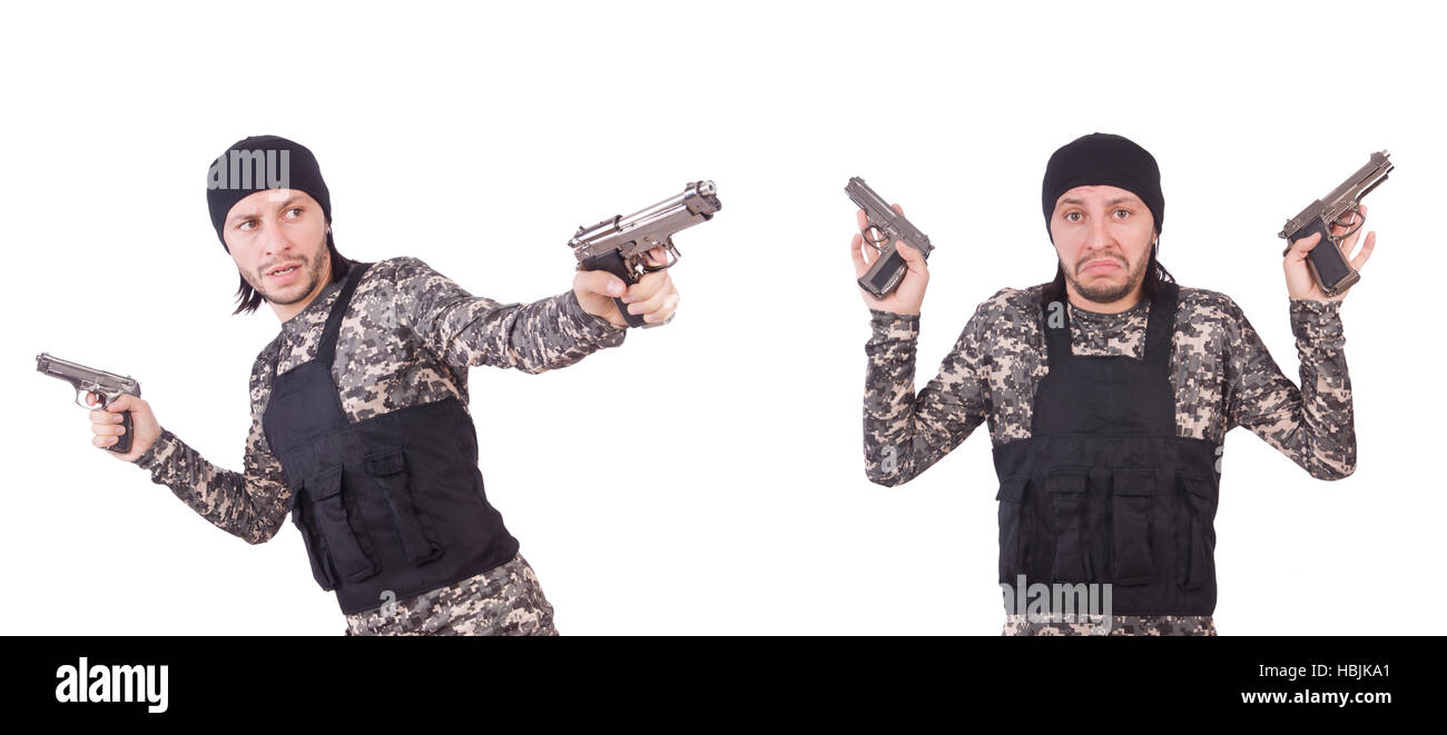 Soldier with gun isolated on white Stock Photo - Alamy