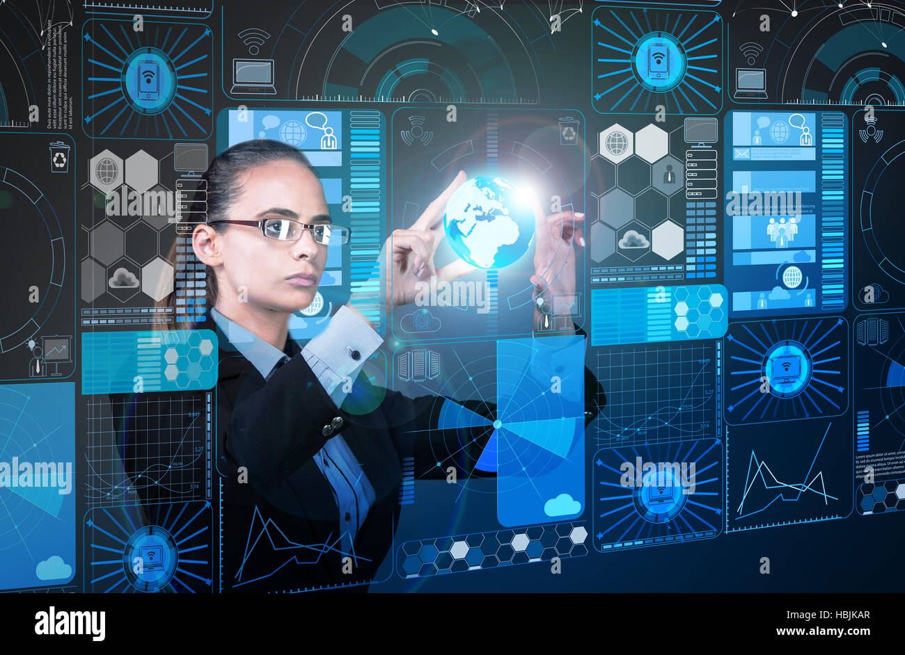 Businesswoman in data mining concept Stock Photo - Alamy