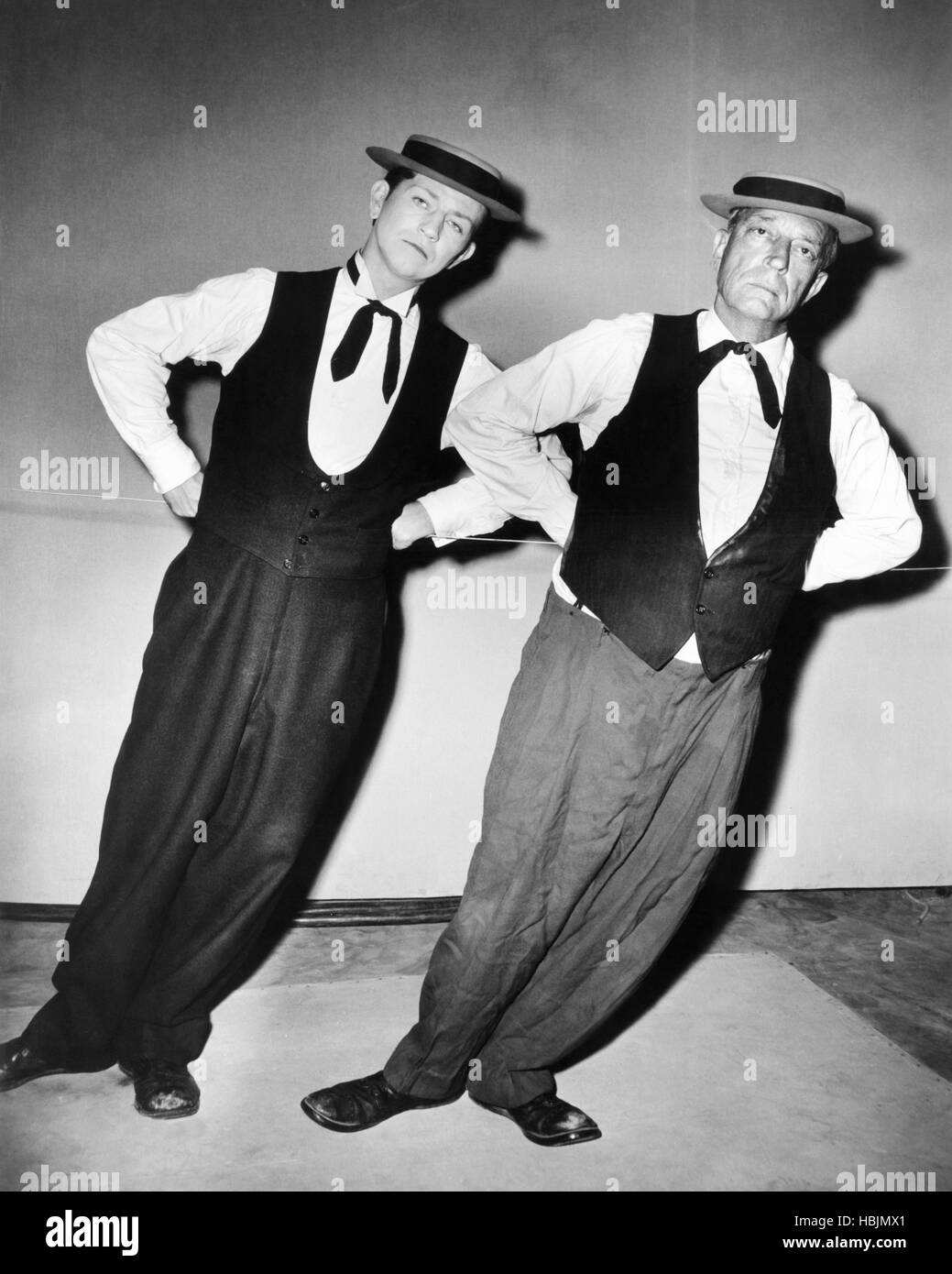 THE BUSTER KEATON STORY, from left: Donald O'Connor, technical advisor Buster Keaton on set ...