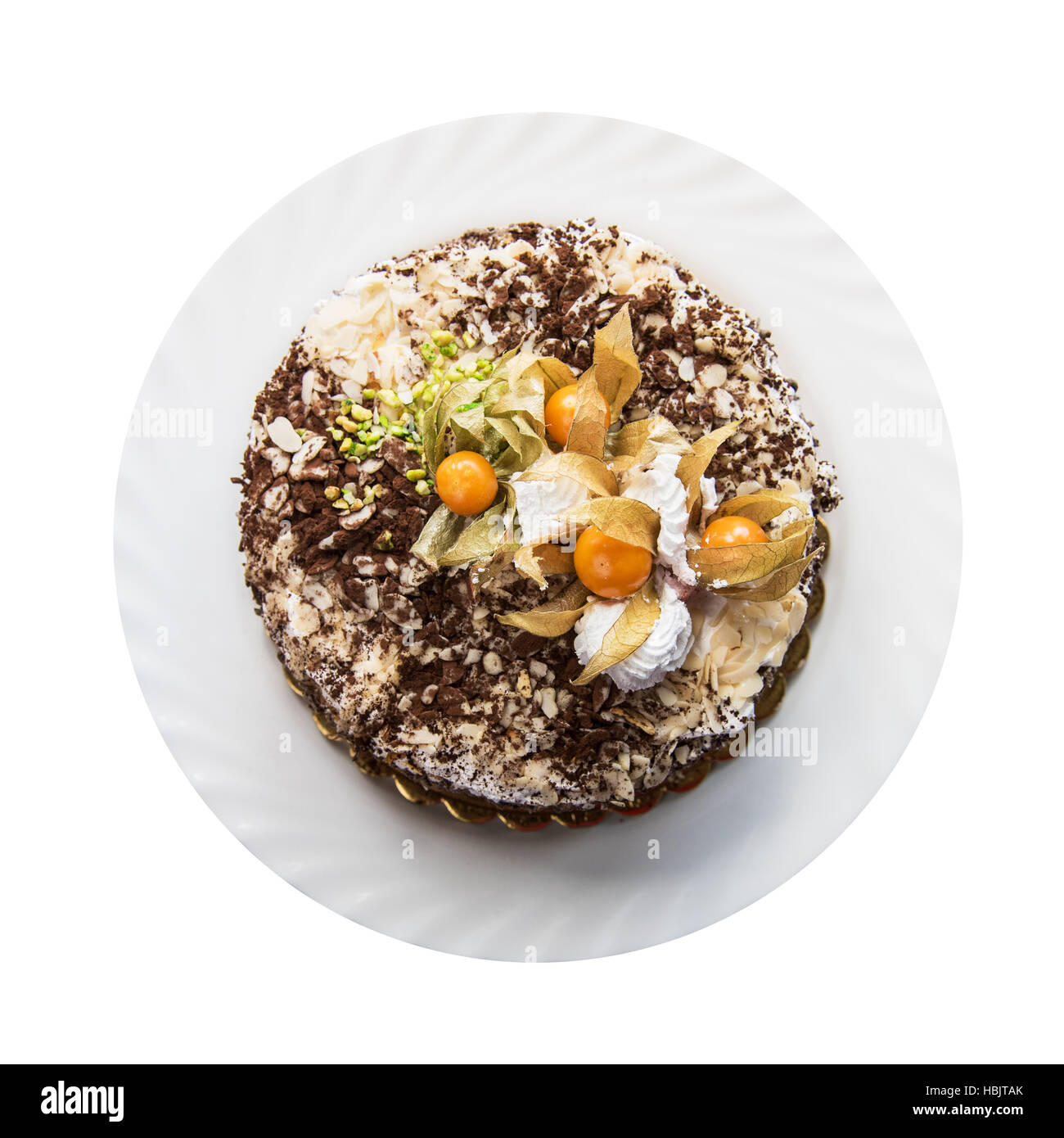 cake with walnuts and physalis Stock Photo - Alamy