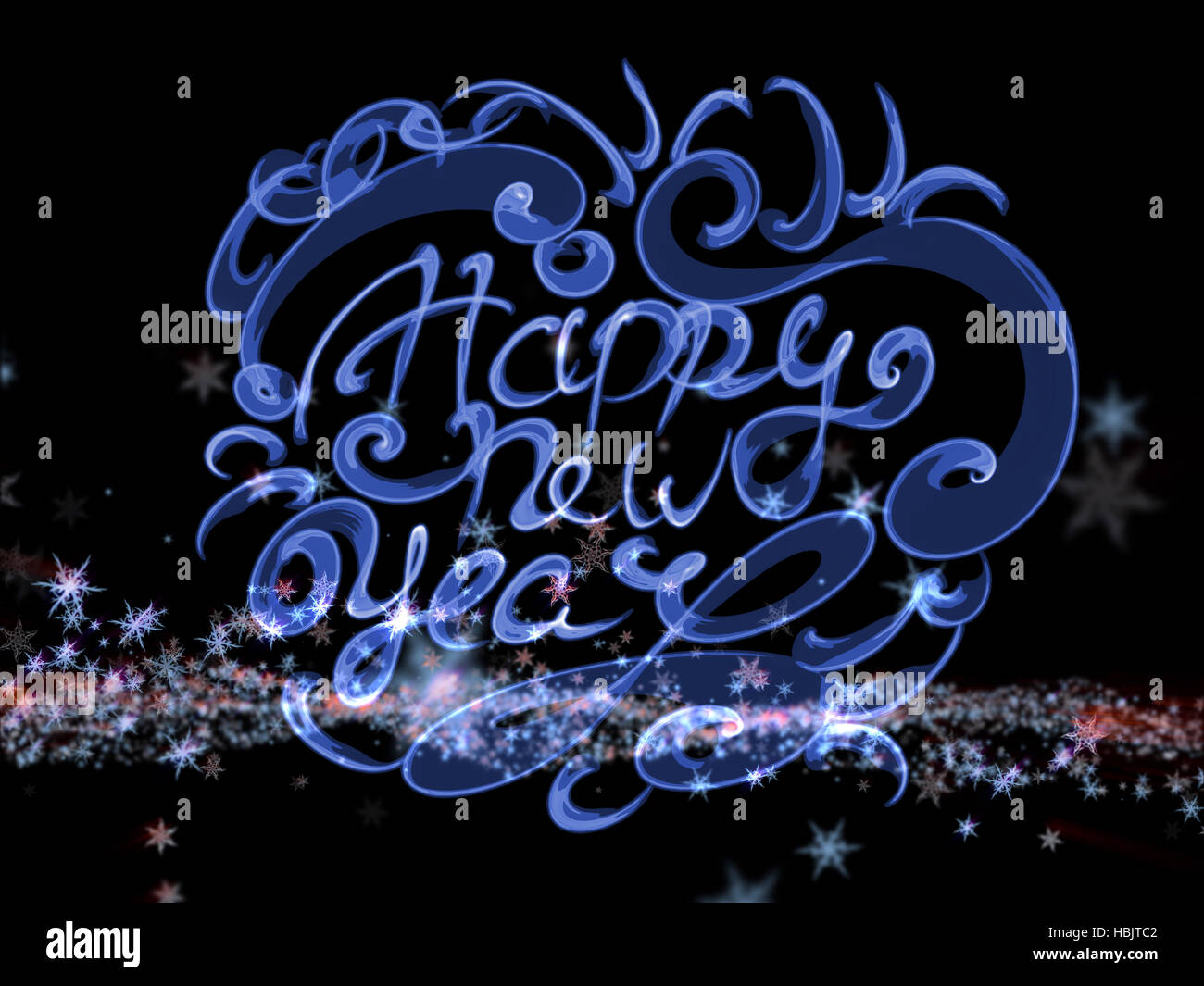 Happy new year words lettering written with fire flame or smoke on ...