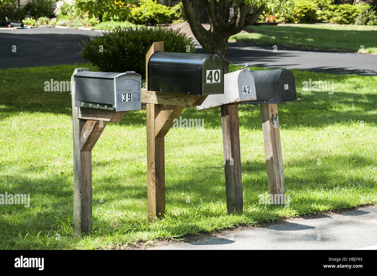 American outdoor metal mailboxes Stock Photo - Alamy