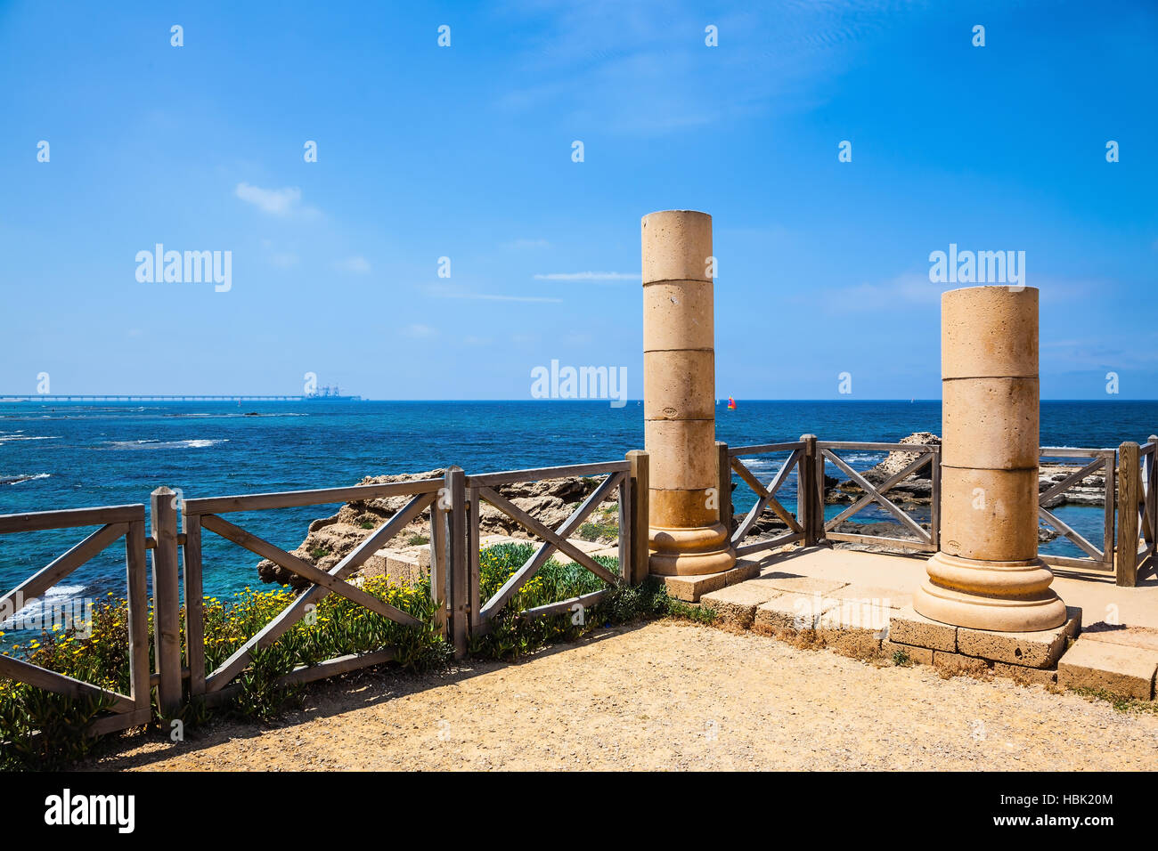 Ancient columns on Mediterranean coast Stock Photo - Alamy