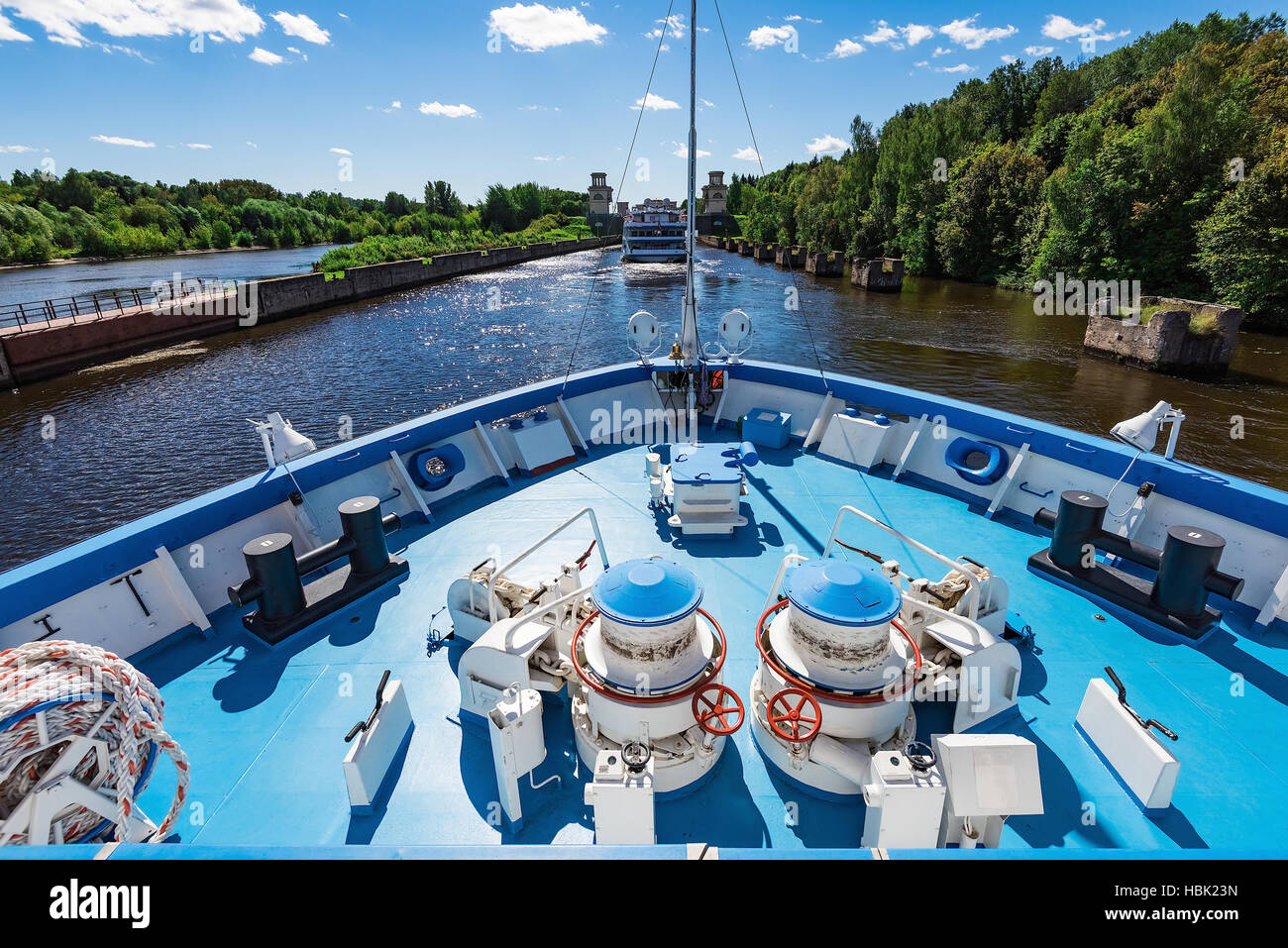 ship passes gateways Stock Photo - Alamy