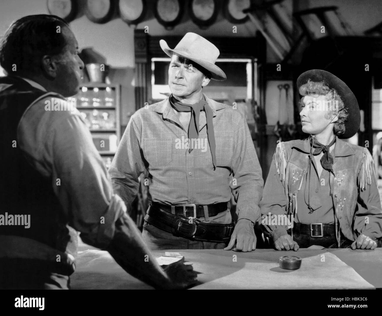 CATTLE QUEEN OF MONTANA, from left, Byron Foulger, Ronald Reagan ...