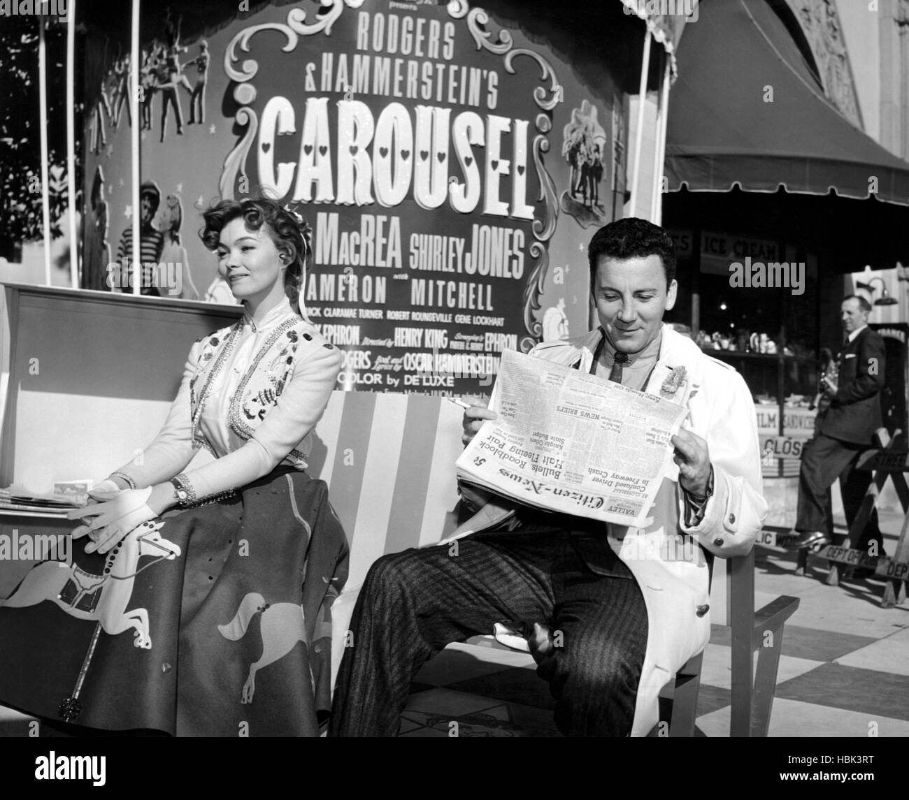 CAROUSEL, from left: Kipp Hamilton, Cameron Mitchell publicizing movie ...
