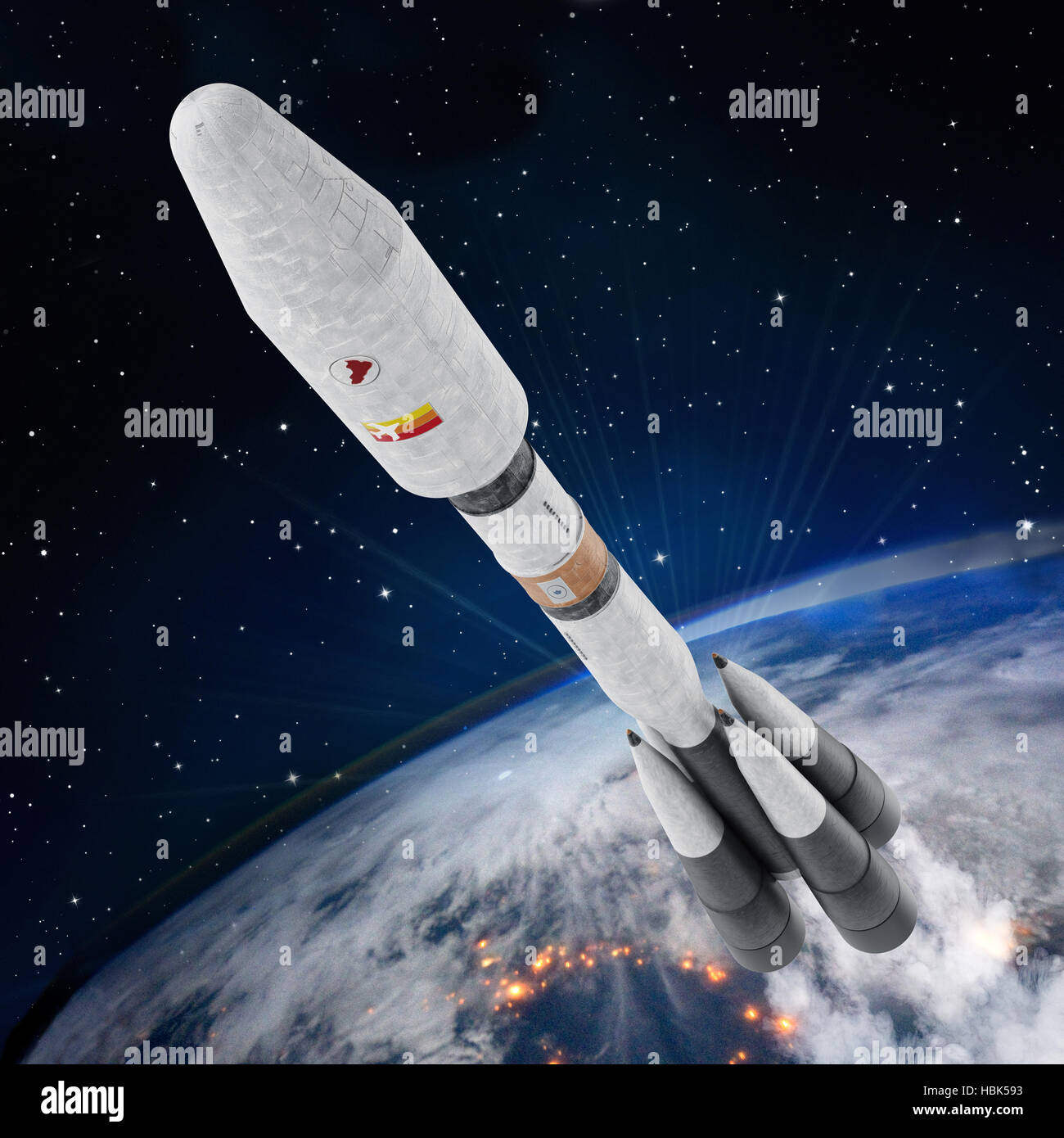 Space rocket leaves Earth's atmosphere. 3D illustration Stock Photo - Alamy