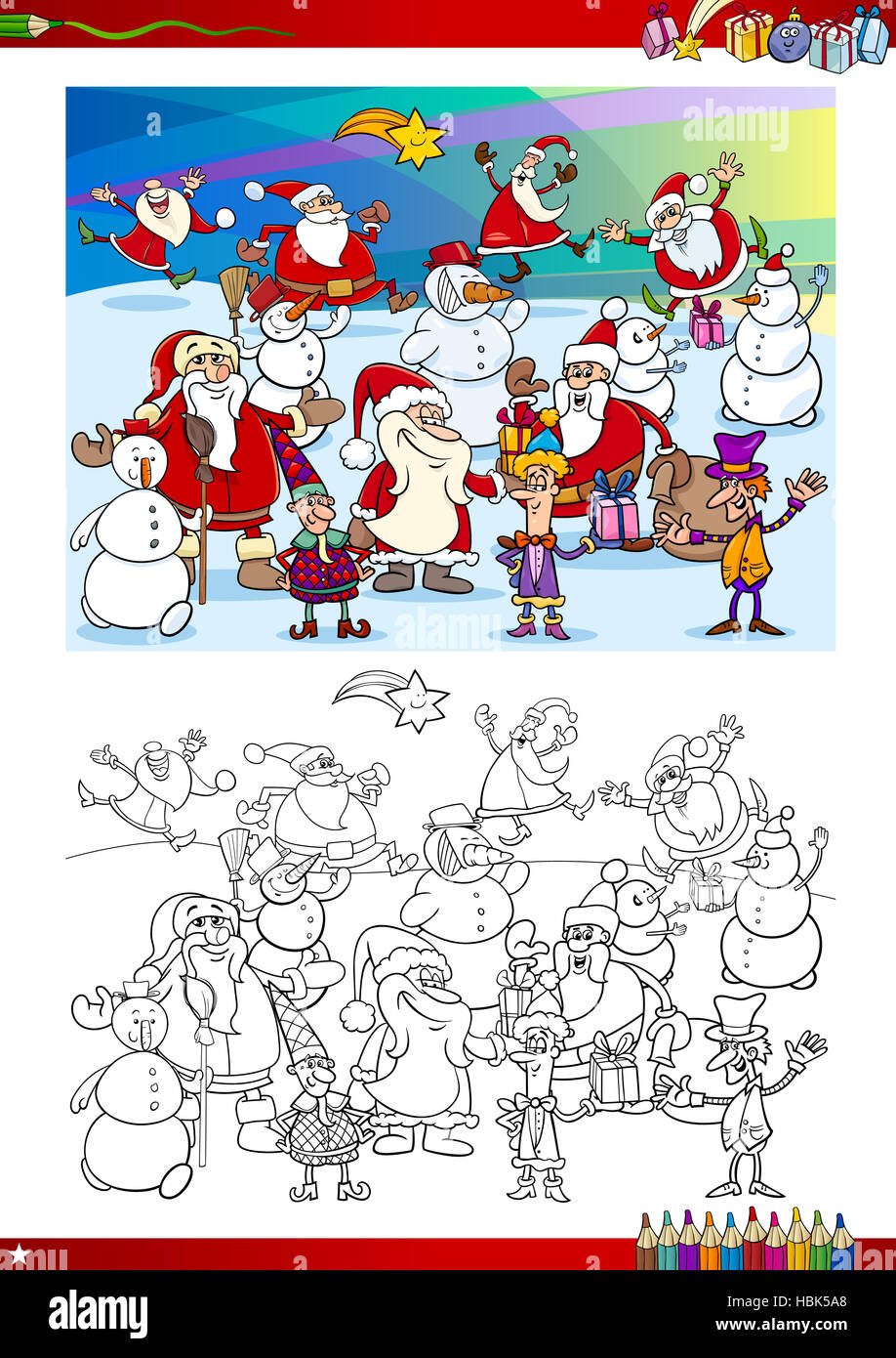 christmas group coloring page Stock Photo - Alamy