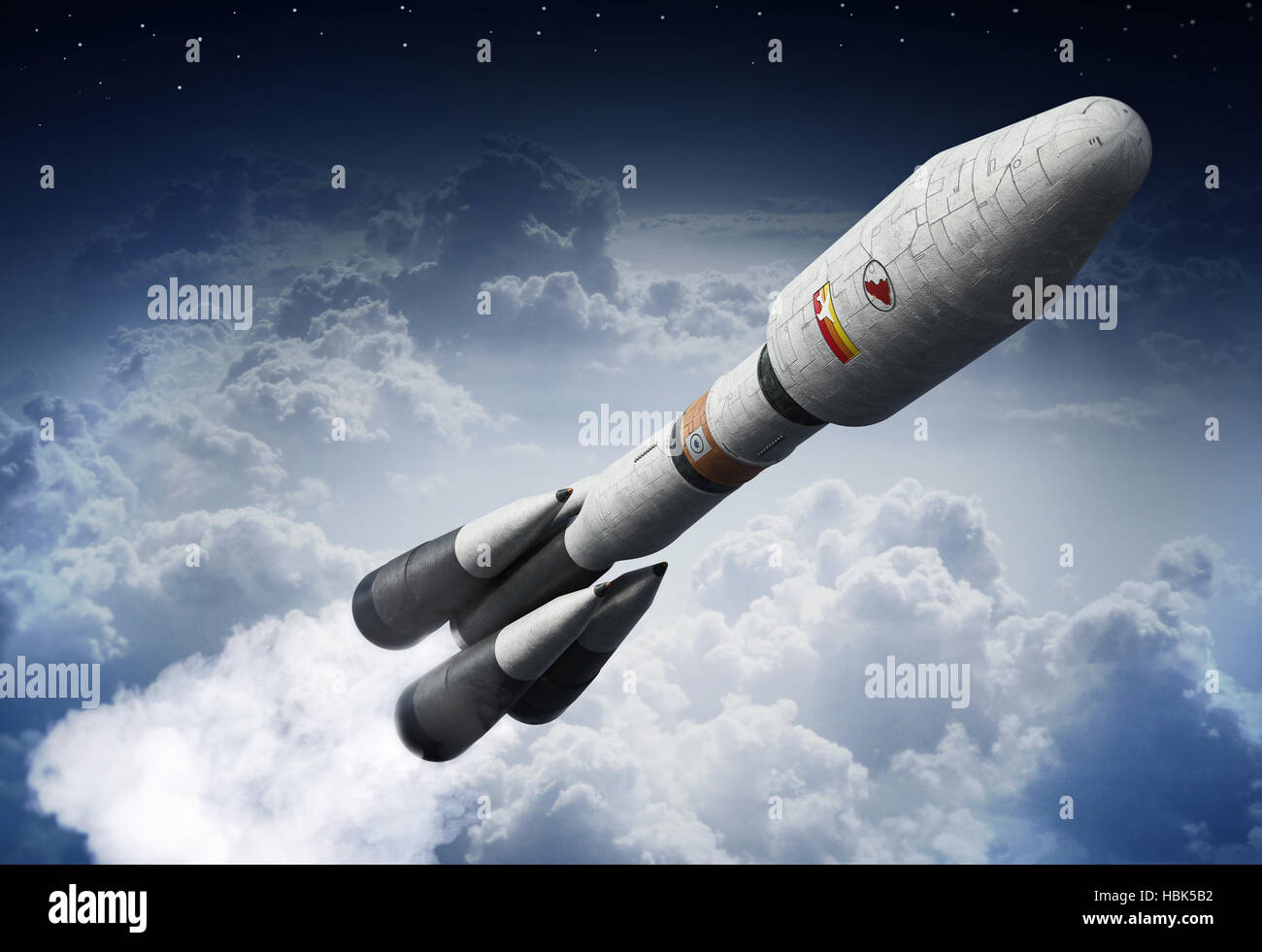 Space rocket leaves Earth's atmosphere. 3D illustration Stock Photo - Alamy