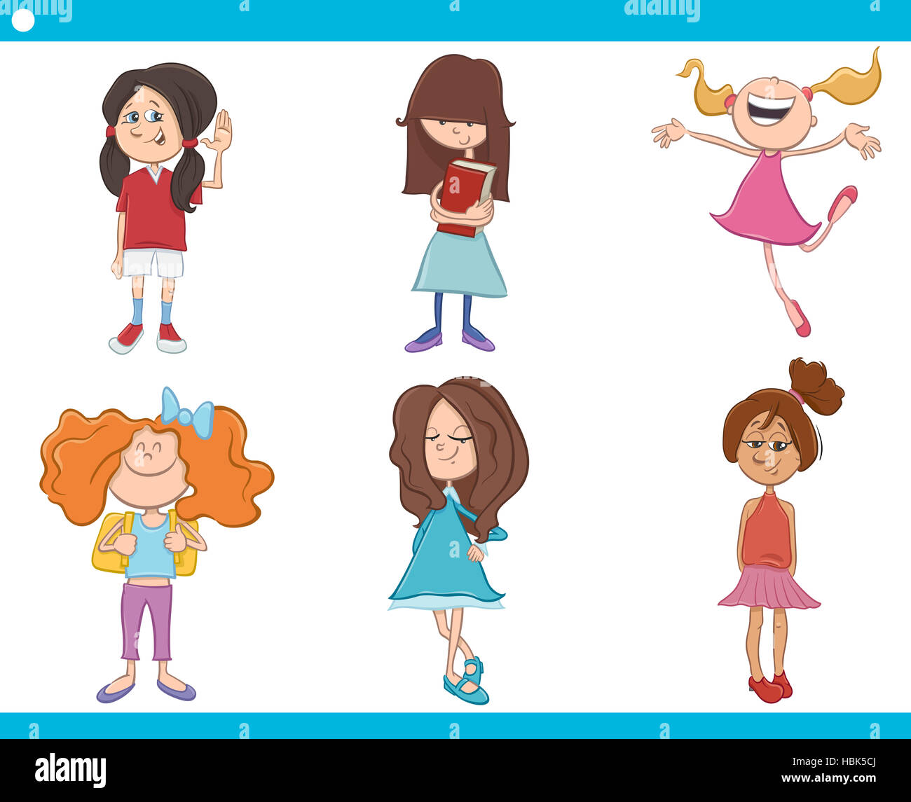 kid girls characters cartoon set Stock Photo - Alamy