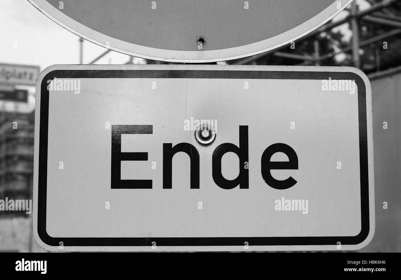 Ende sign in Berlin in black and white Stock Photo - Alamy
