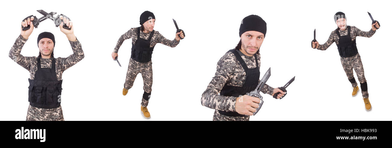 Soldier with knife isolated on white Stock Photo - Alamy