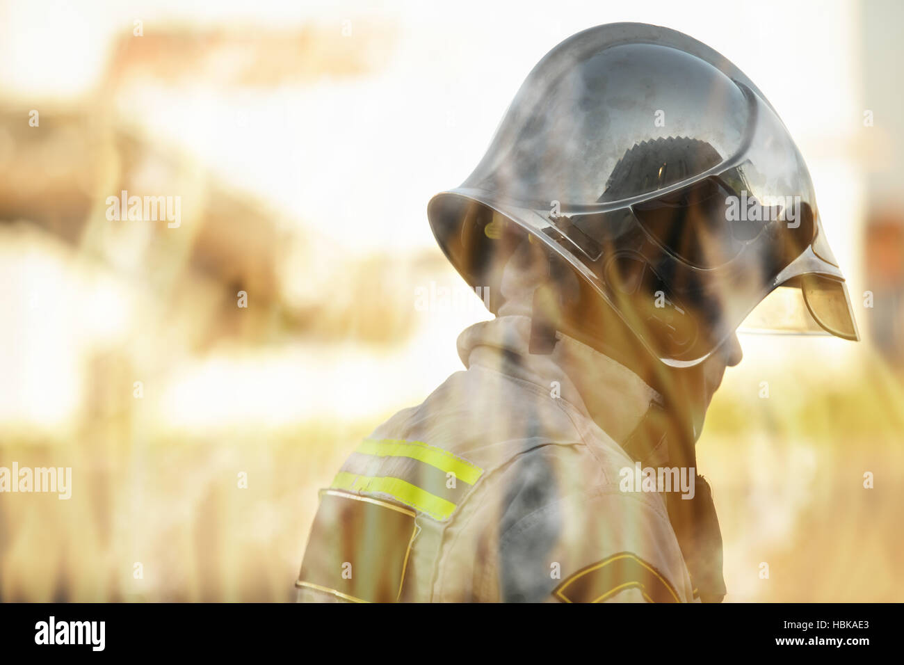 Rescuer view through flames Stock Photo - Alamy