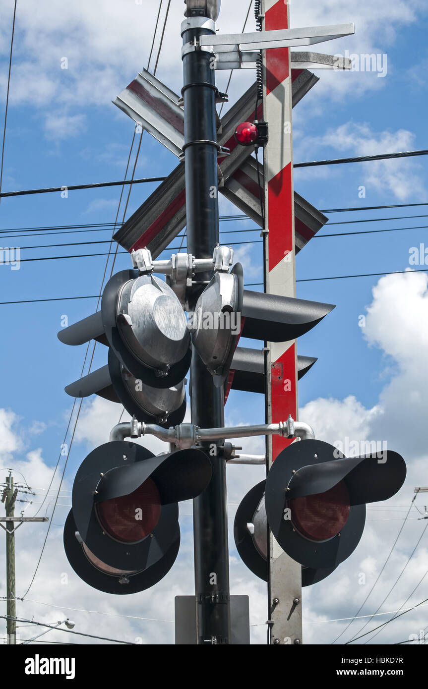 Pylon with railway traffic lights Stock Photo - Alamy