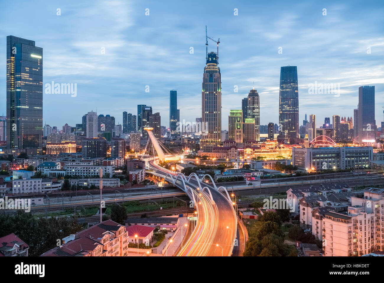 tianjin cityscape in nightfall Stock Photo - Alamy