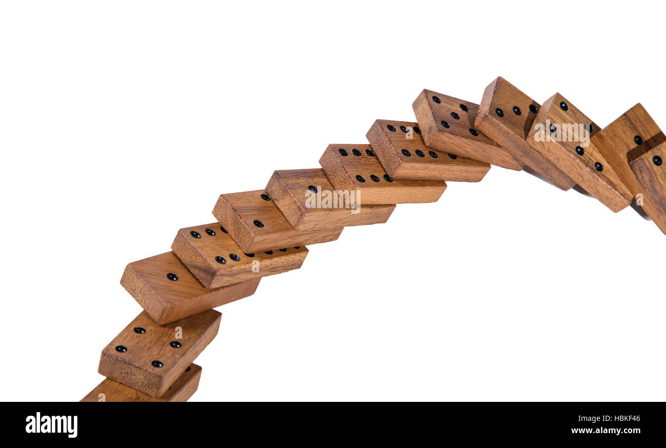 domino effect falling concept isolated on white Stock Photo - Alamy