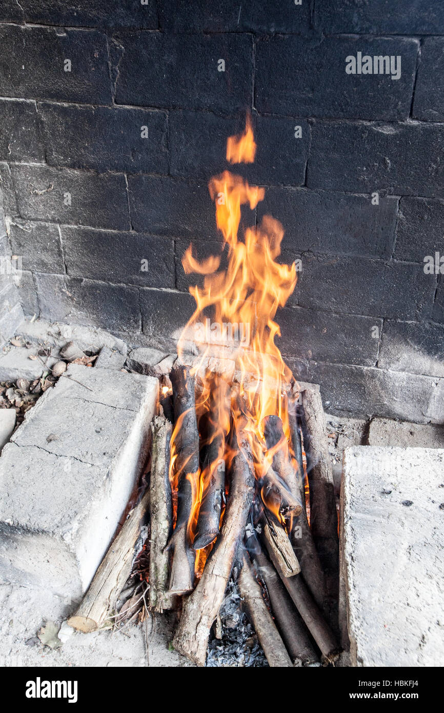 A fire in the chimney Stock Photo - Alamy