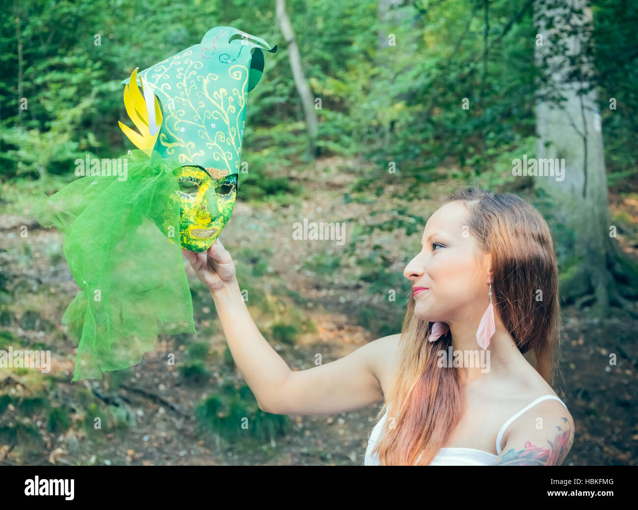 woman with mask in nature Stock Photo - Alamy