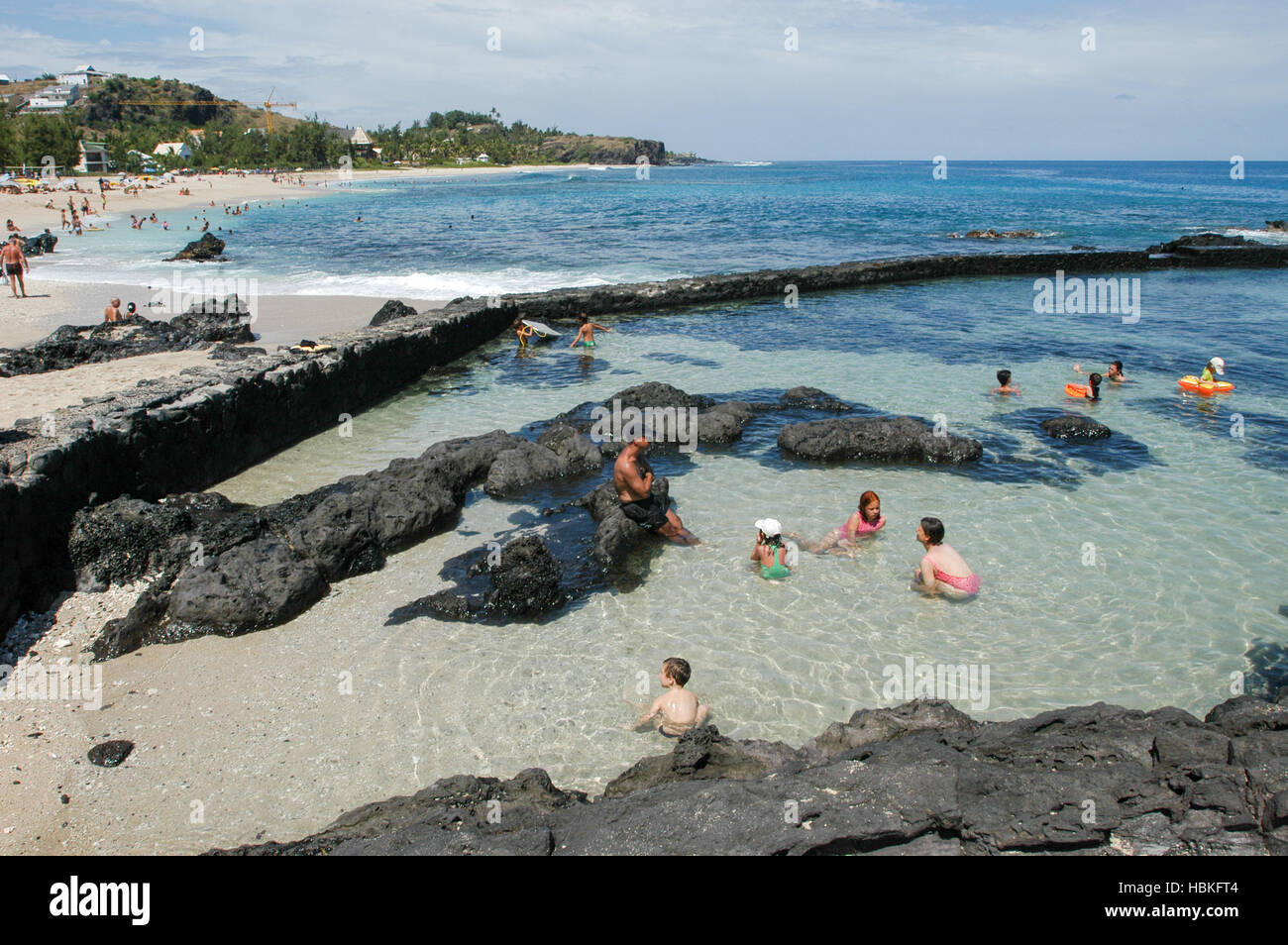 Boucan Canot (La Reunion), France - 13 March 2003: people sunbathing ...