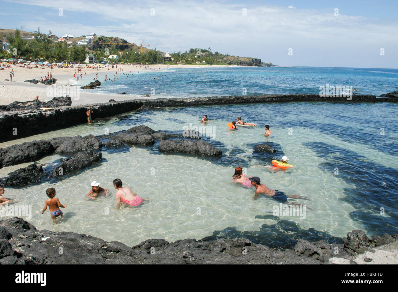 Boucan Canot (La Reunion), France - 13 March 2003: people sunbathing ...