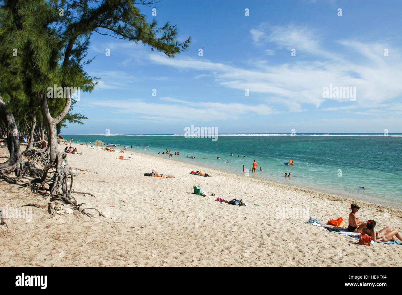 Hermitage (La Reunion), France - 11 March 2003: people sunbathing and ...